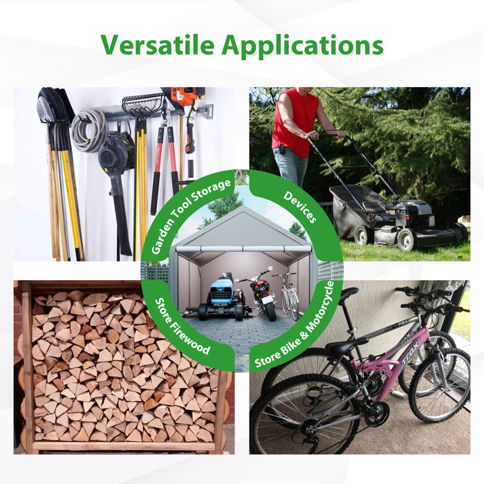 LZBEITEM 10 Ft. W x 10 Ft. D Portable Storage Shed Bike Shed Motorcycle Garage & Reviews | Wayfair